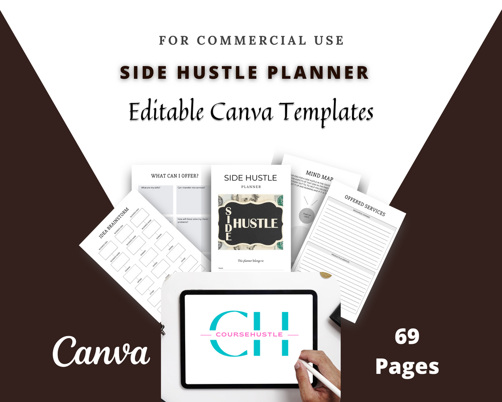 Editable Side Hustle Planner Template in Canva | Canva Template Pack