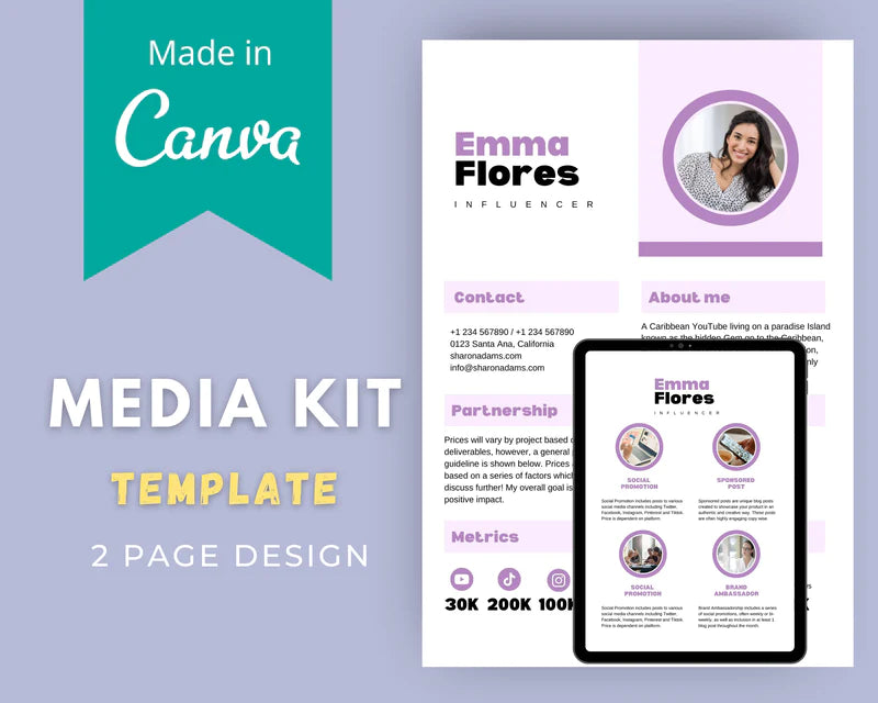 Purple Media Kit Template | Media Press Kit | Canva Template | Commerc