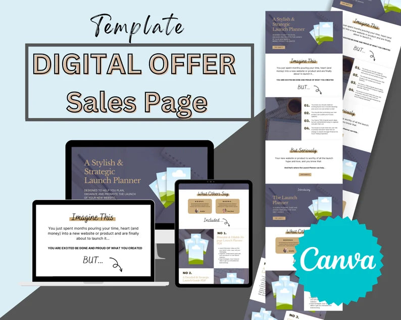 DIGITAL PRODUCT Sales Page Template in Canva, Free Canva Page Hosting